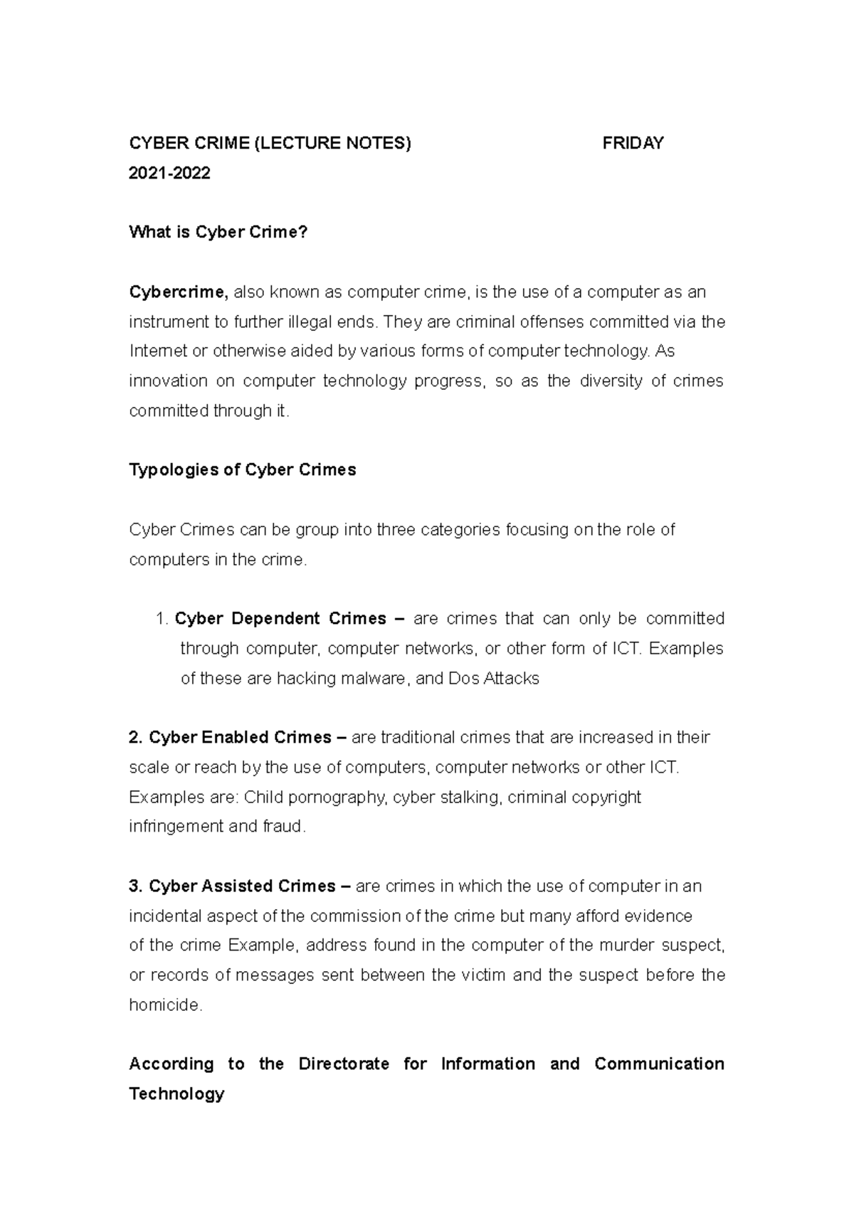 Cyber Crime Lecture Notes - CYBER CRIME (LECTURE NOTES) FRIDAY 2021 ...