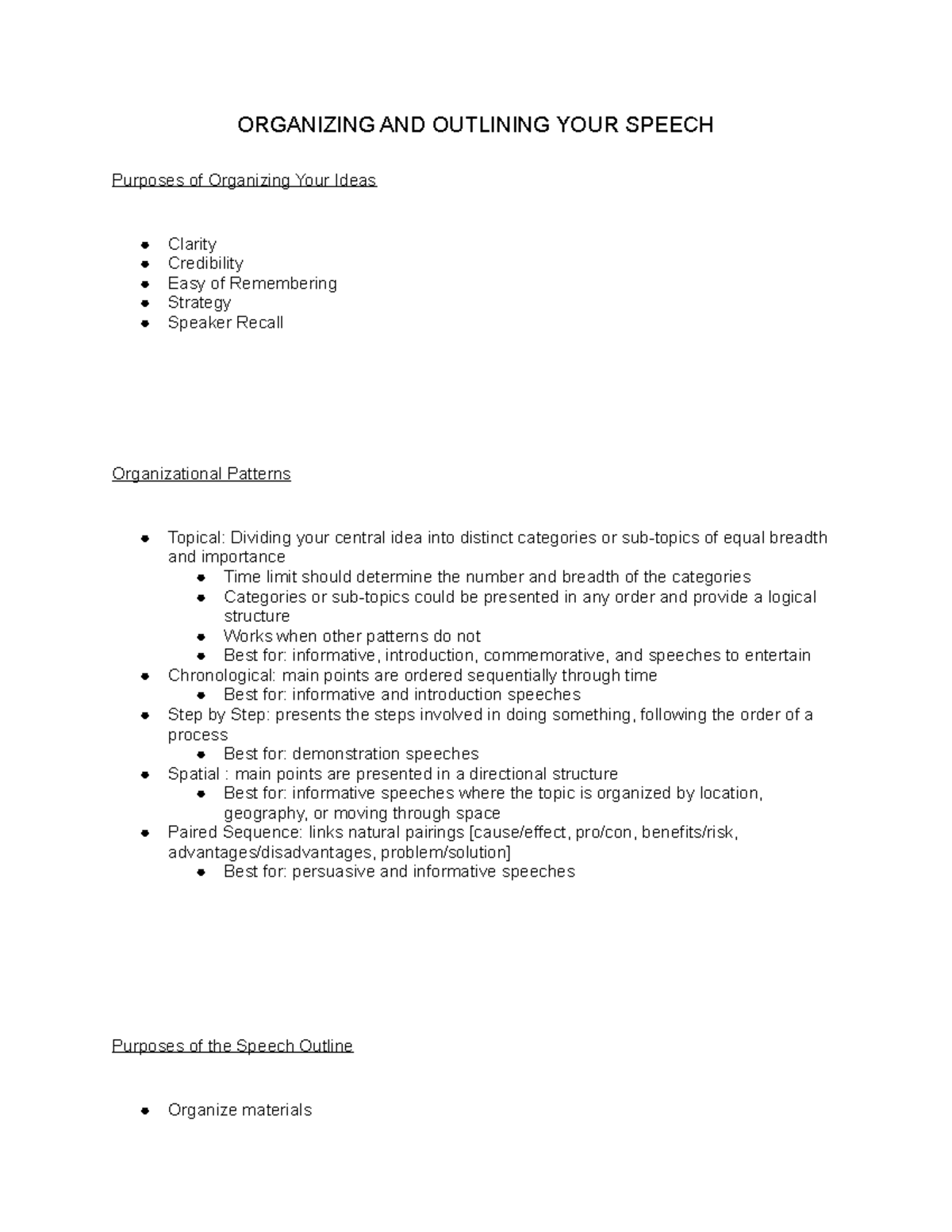 CST 100 Organizing and Outlining Your Speech Notes Part 1 - ORGANIZING ...