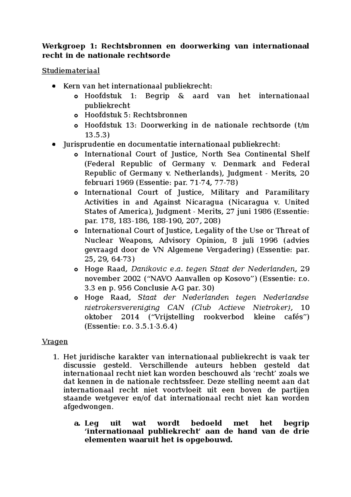 Werkgroep Week 1: Internationaal Recht en Nationale Rechtsorde ...