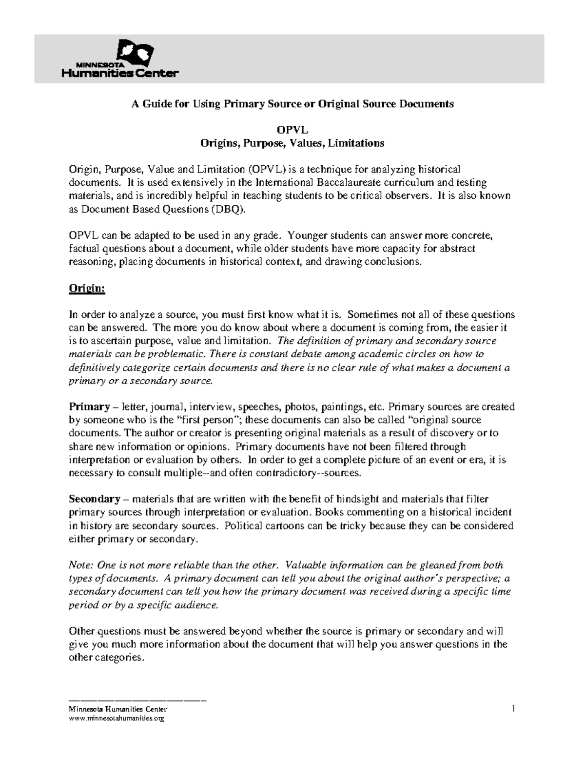 A Comprehensive Guide to OPVL Analysis for Historical Documents - Studocu