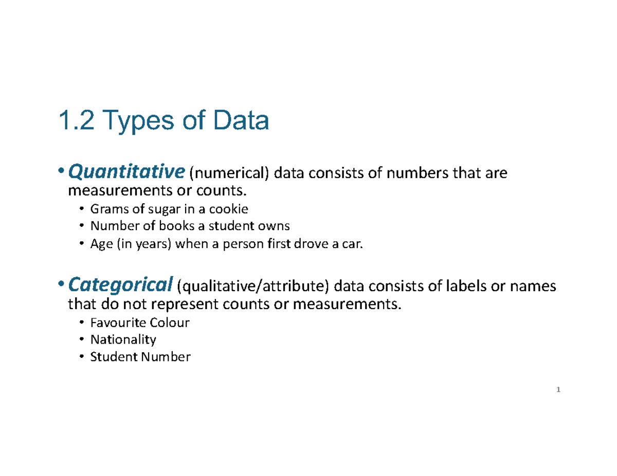 Understanding Types of Data and Measurements (STAT 101) - Studocu