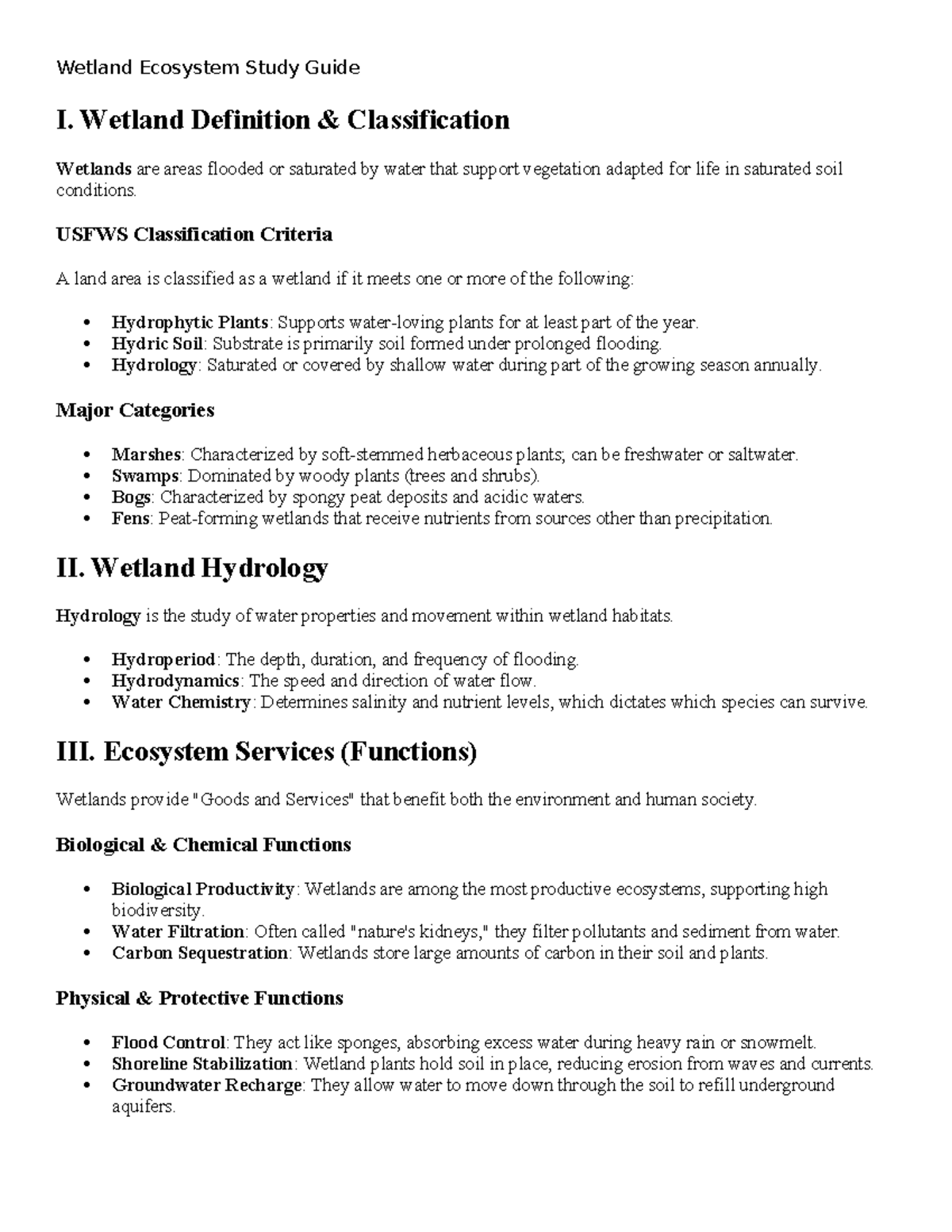 Wetland Ecosystem Services Study Guide (Course Code: WET 101) - Studocu