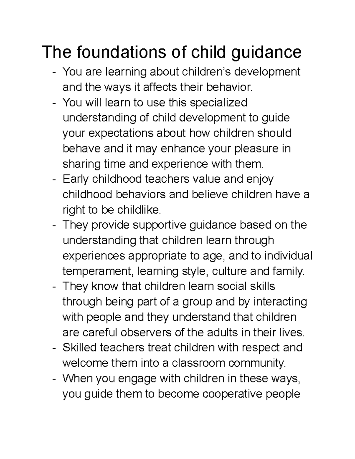 Foundations of Child Guidance: Exploring Development & Behavior - Studocu
