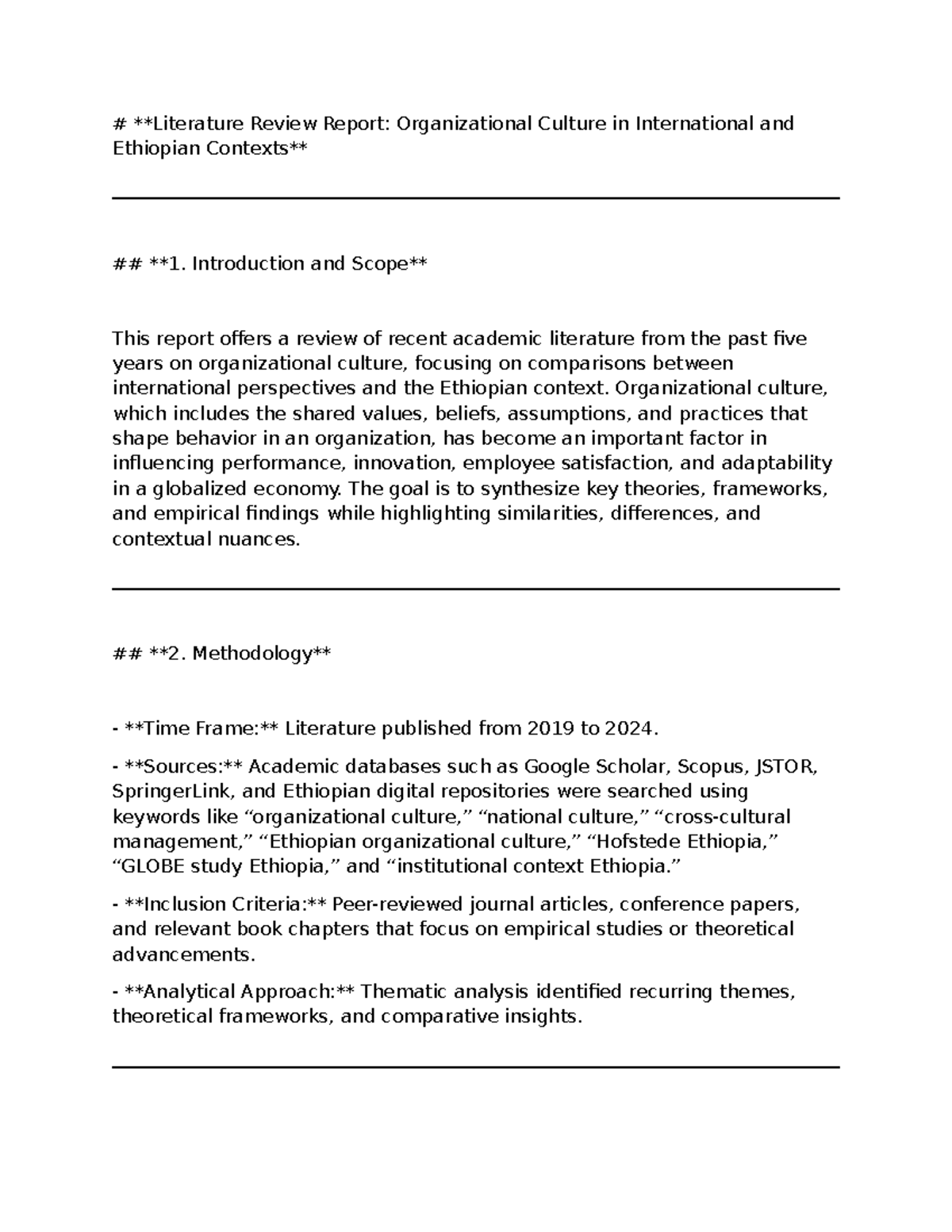 Review Report: Org Culture in Int'l & Ethiopian Context (2019-2024 ...