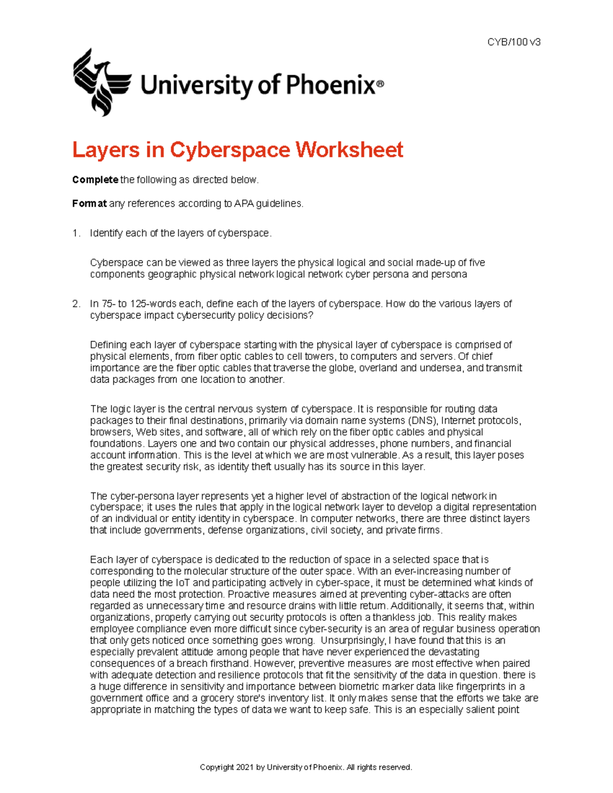 Cyb100 v3 Wk4 Layers in Cyberspace: Worksheet Analysis - Studocu