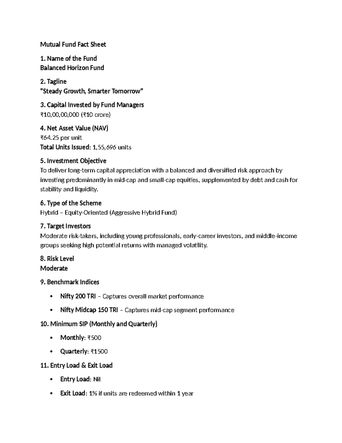 Balanced Horizon Fund Fact Sheet - Mutual Fund 2 - Studocu