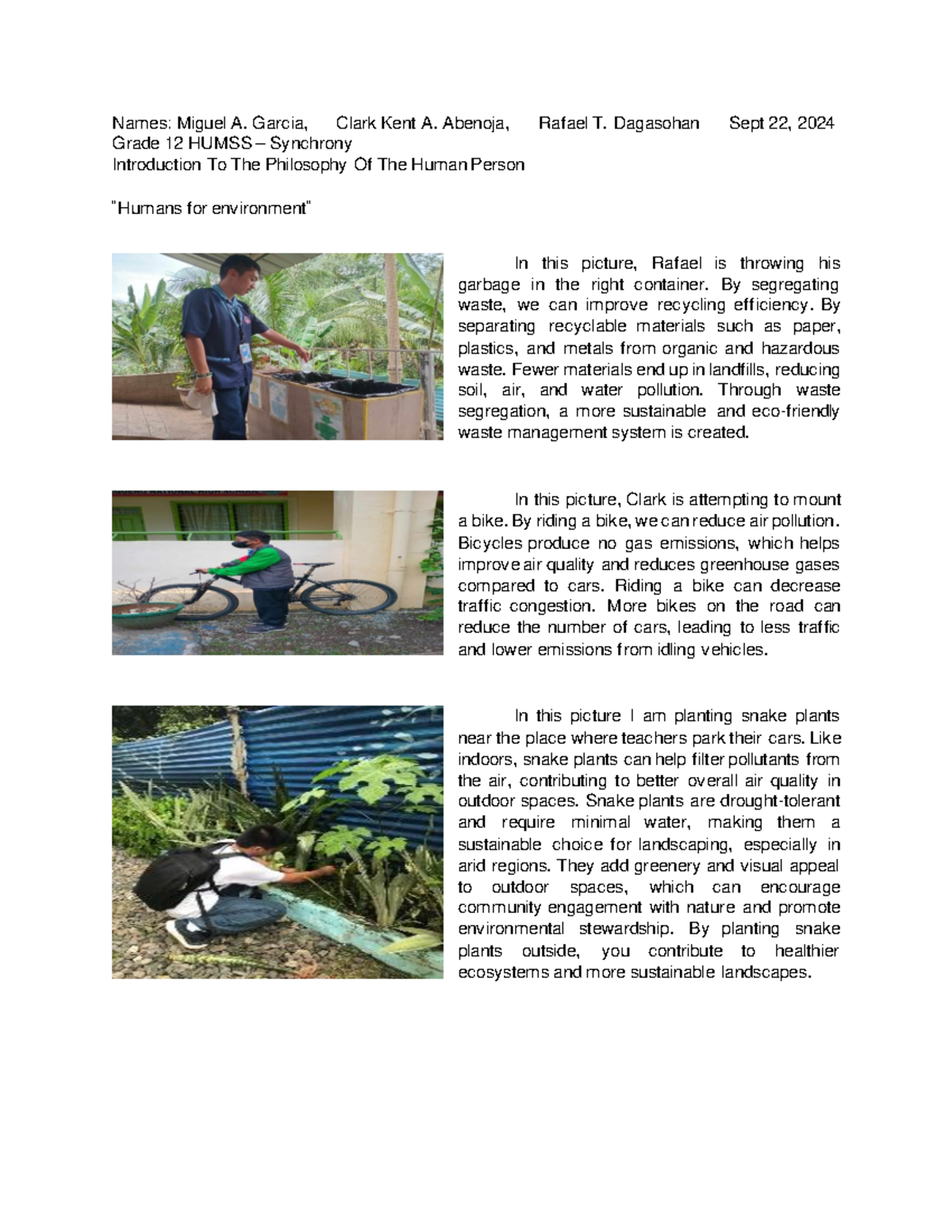 Grade 12 HUMSS Assignment: Humans for Environment Insights - Studocu
