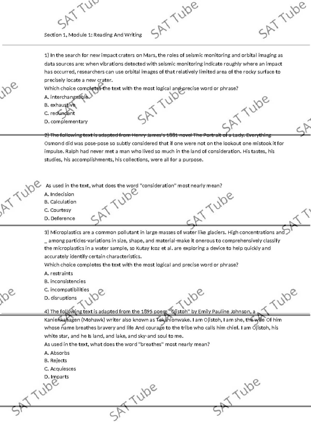 USA Form 1: Reading and Writing Module 1 Study Guide - Studocu