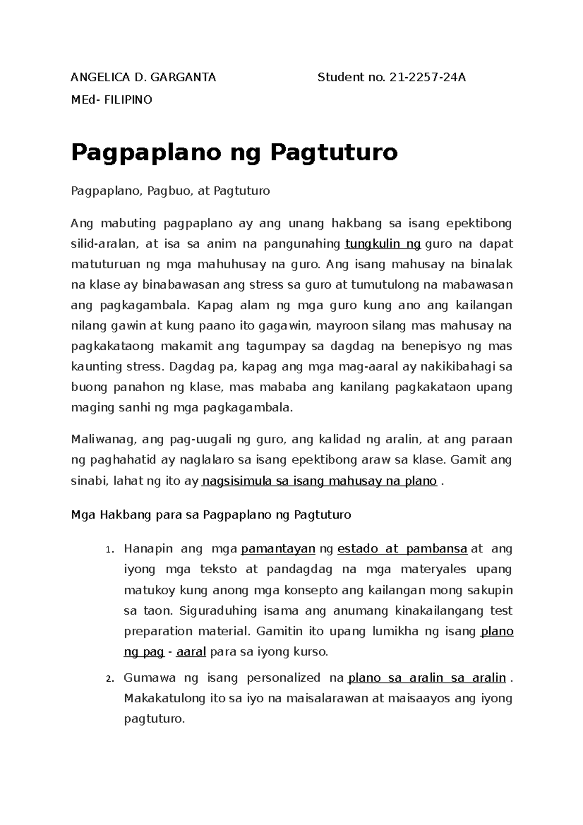 ANG Pagpaplano ng Pagtuturo: Gabay para sa mga Guro - ANGELICA D ...