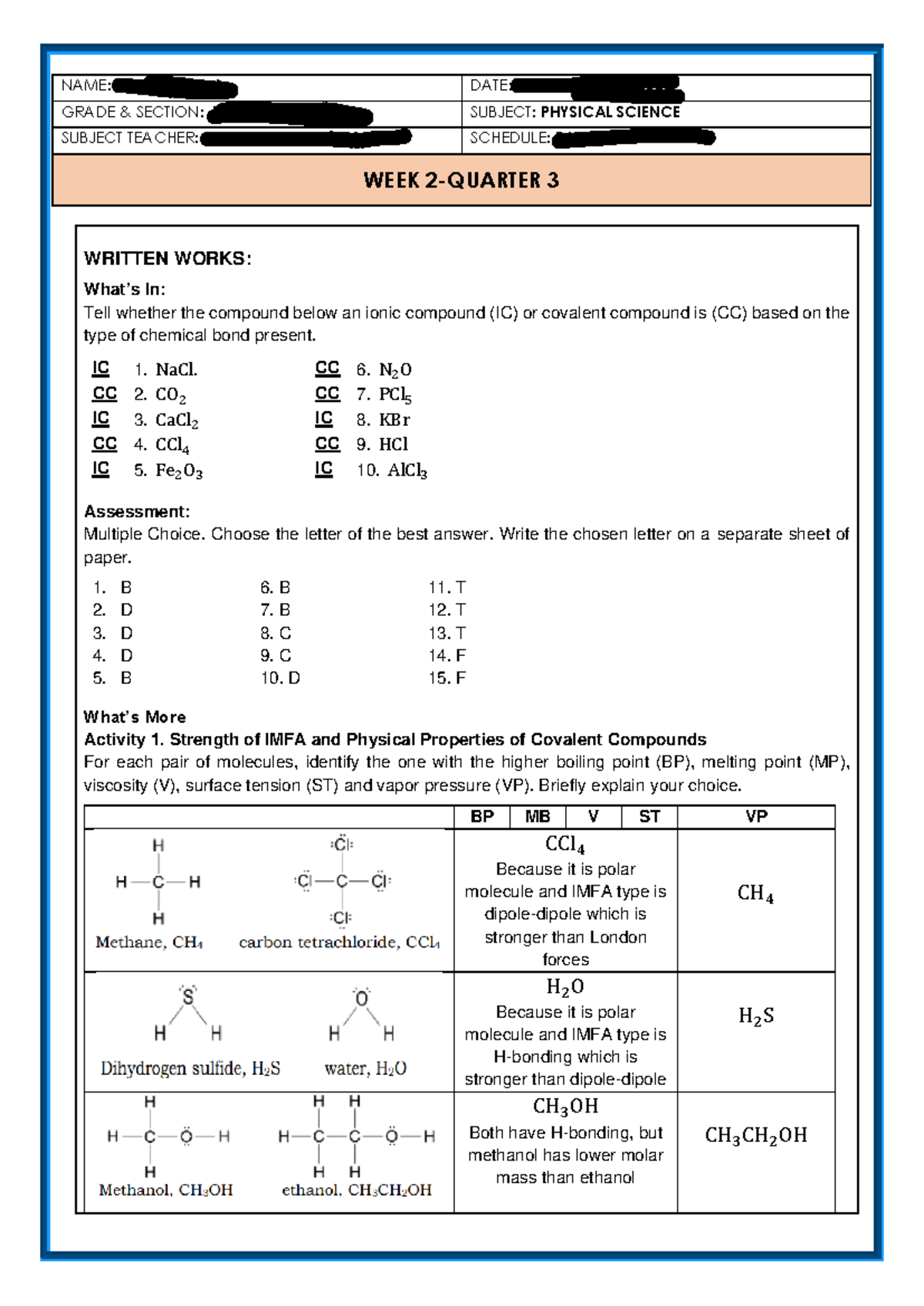 Week 2 Physical-Science - NAME: Raziel G. Tiquis DATE: February 25-26 ...