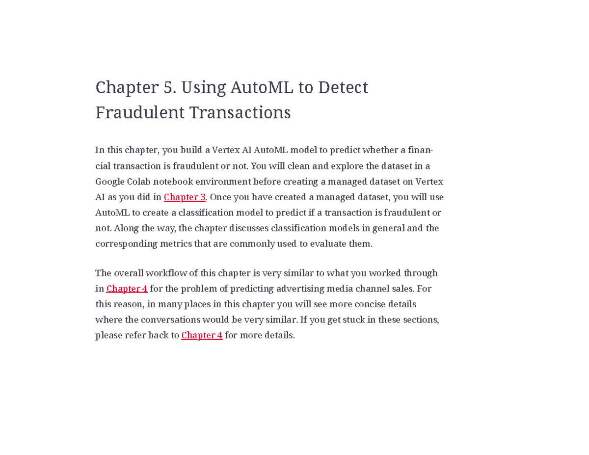 Chapter 5: Using AutoML for Fraud Detection in Financial Transactions - Chapter 5. Using AutoML ...