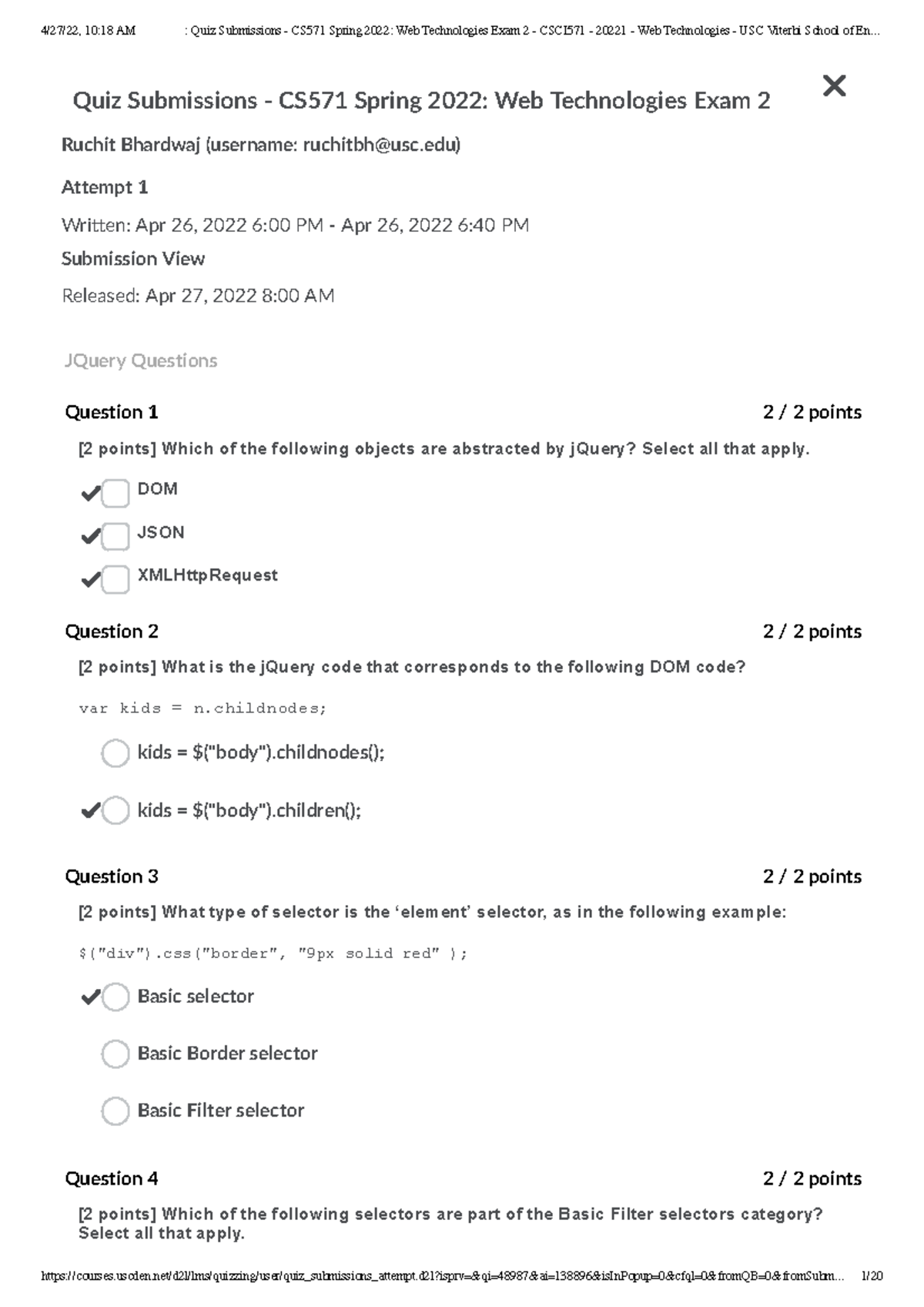 CS571 Spring 2022: Web Technologies Exam 2 Quiz Submissions - Studocu