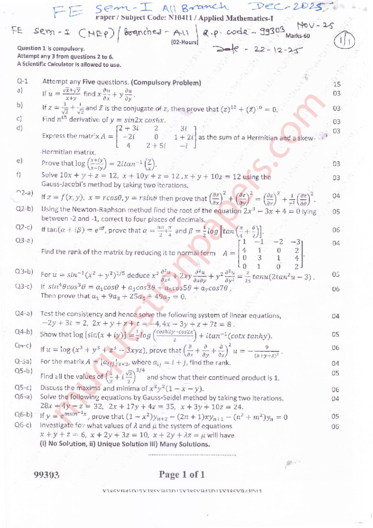 Applied Mathematics I (NL04LL) - First Year Engineering Exam Notes ...