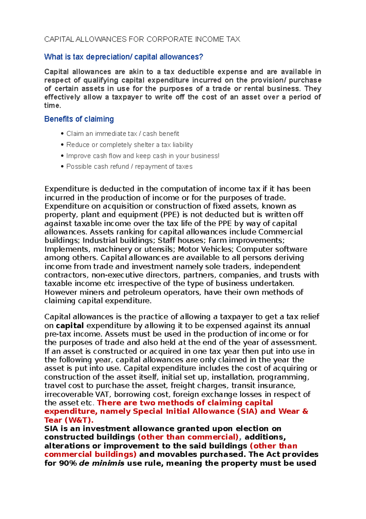 Capital Allowances for Corporate Income Tax: A Comprehensive Guide ...