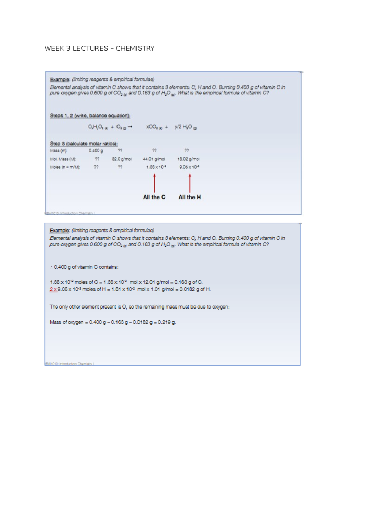 CHEM 101 WEEK 3 LECTURE NOTES: Solution Stoichiometry & Redox Reactions ...