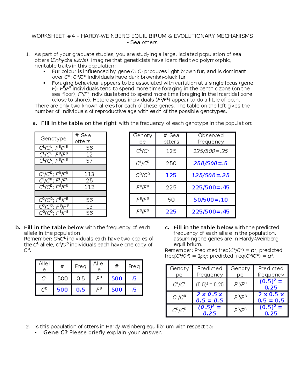 Worksheet 8 - Hardy-Weinberg Equilibrium & Evolution Mechanisms - Studocu