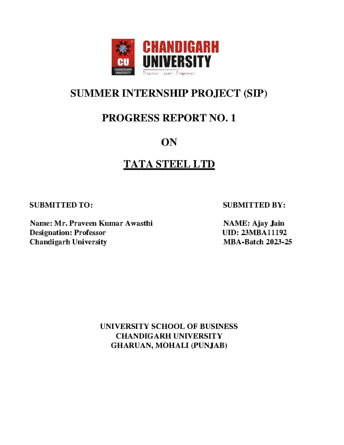 Ajay Jain - 23MBA11192 - (SIP) 23 - 25 - SUMMER INTERNSHIP PROJECT (SIP ...