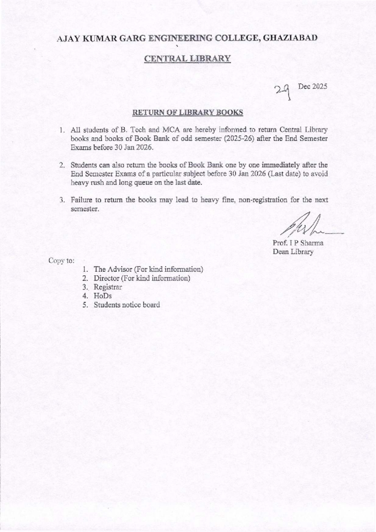 Return of Library Books - B. Tech & MCA Students Notice - Studocu