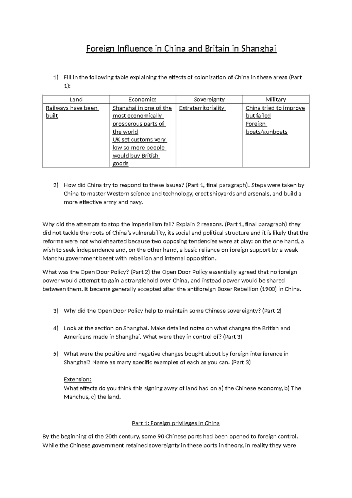 Foreign Influence in Shanghai: Effects of Colonization on China - Studocu