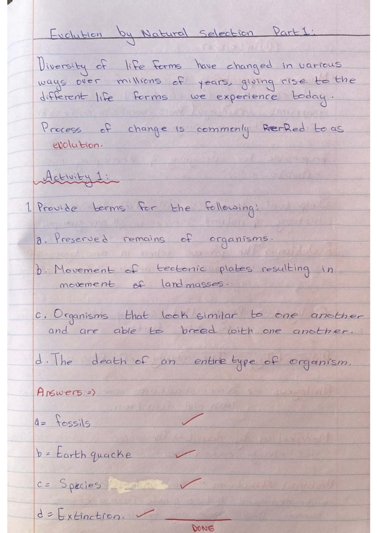 Evolution and Natural Selection: Diversity of Life Forms (Part 1) - Studocu
