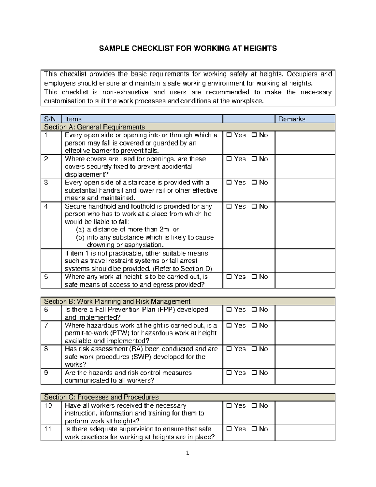 WAH Checklist - Safety for Working at Heights - Studocu