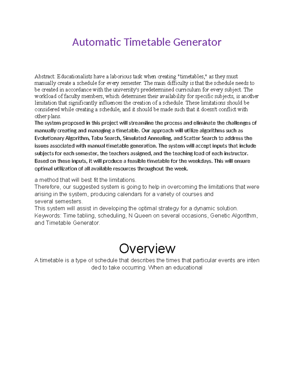 Automatic Timetable Generator: Streamlining Scheduling with Algorithms ...