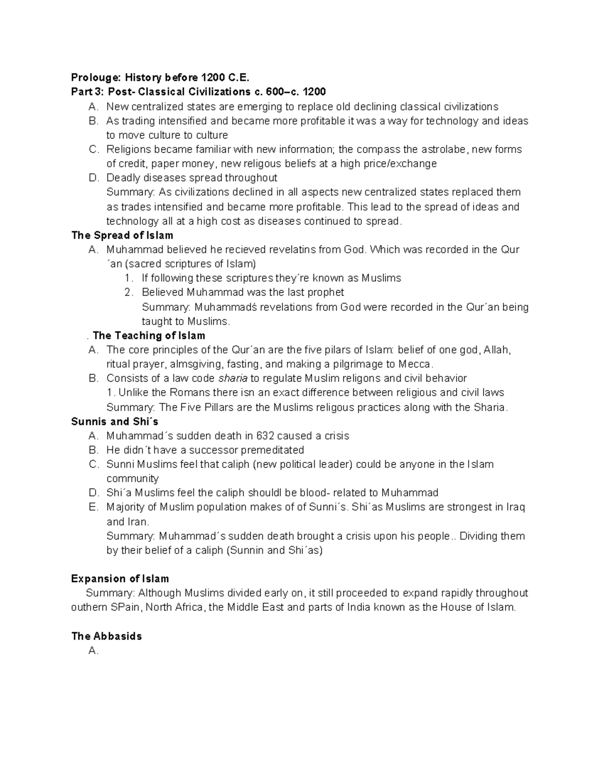 AP World History Notes: Key Developments in Early Islam and ...
