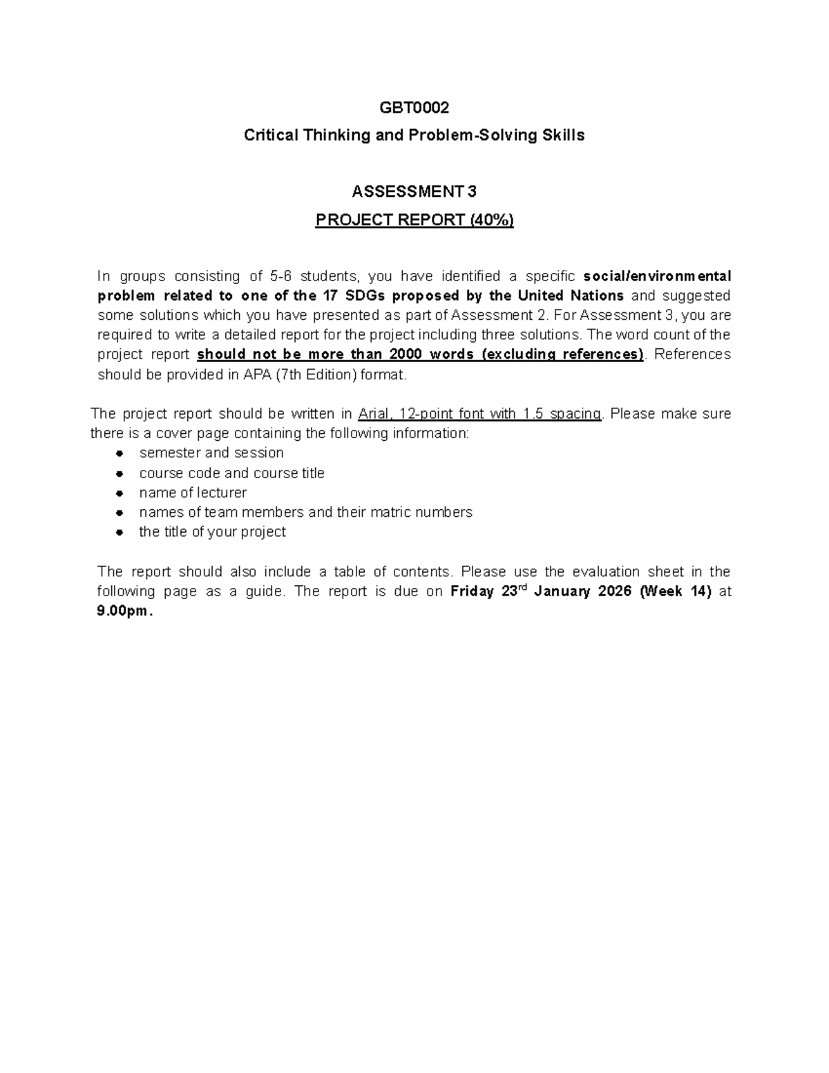 GBT0002 Assessment 3 Project Report: Analyzing SDG Issues - Studocu