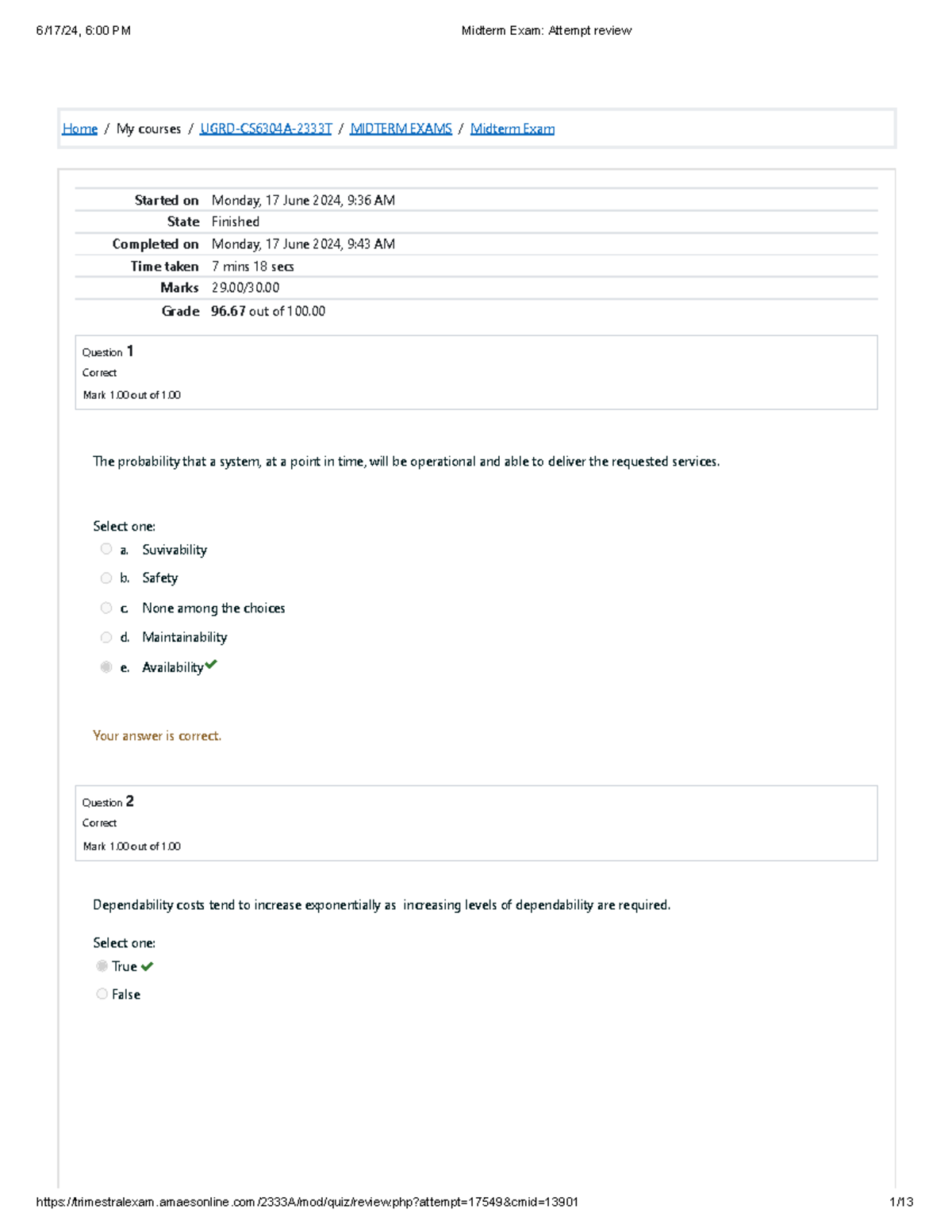 UGRD-CS6304A Software Engineering 2 Midterm Exam Review Summary - Studocu