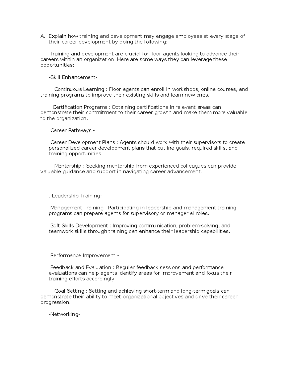 Task 3 - Assessment: Engaging Floor Agents in Career Development and ...