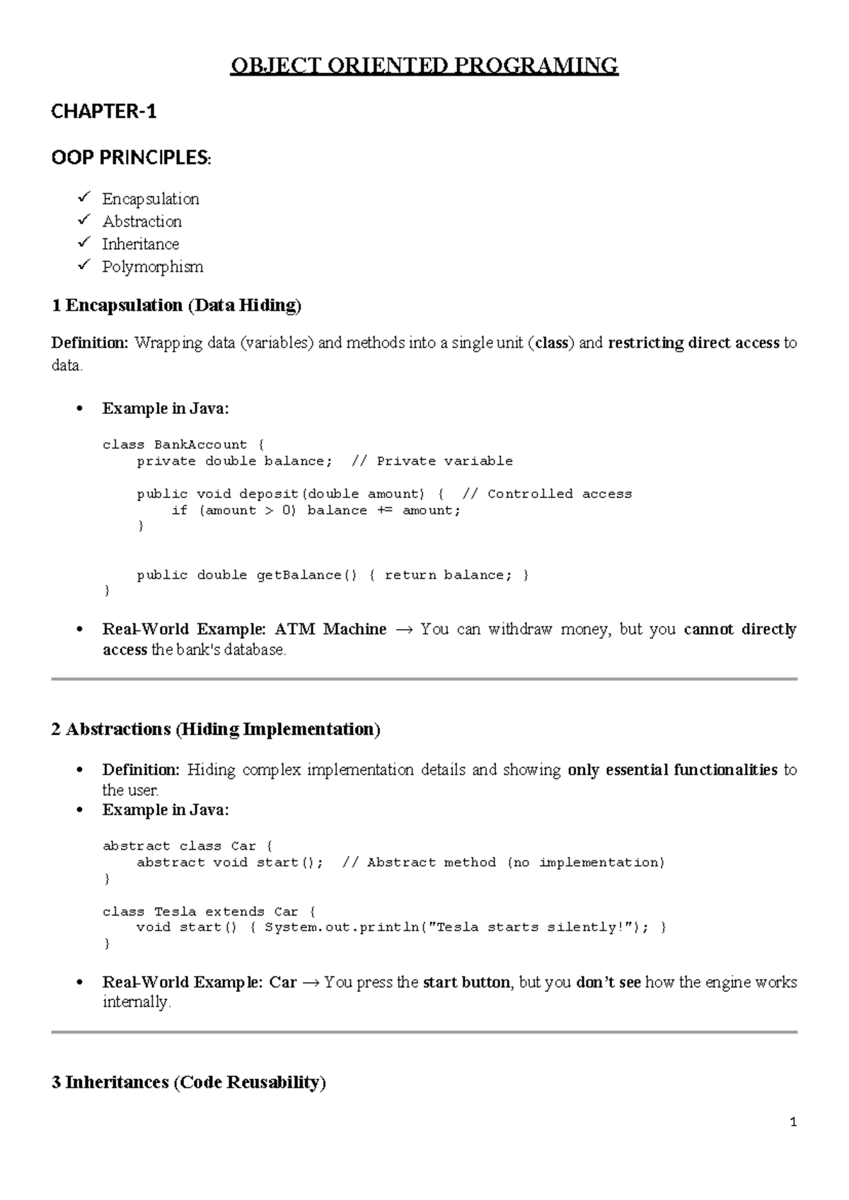 Object Oriented Programing unit 1 - OBJECT ORIENTED PROGRAMING CHAPTER- OOP PRINCIPLES: - Studocu