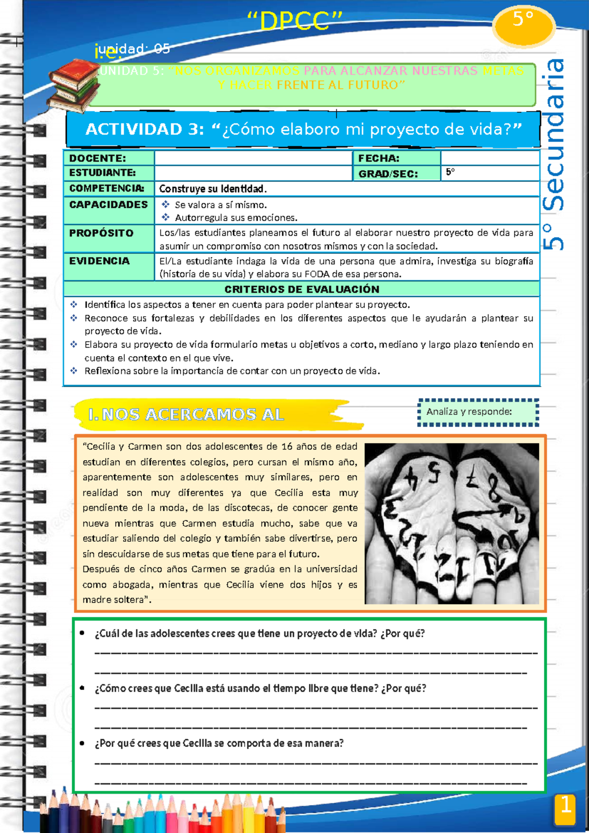 5° DPCC - Actividad 3: Proyecto de Vida y Metas Personales - Studocu