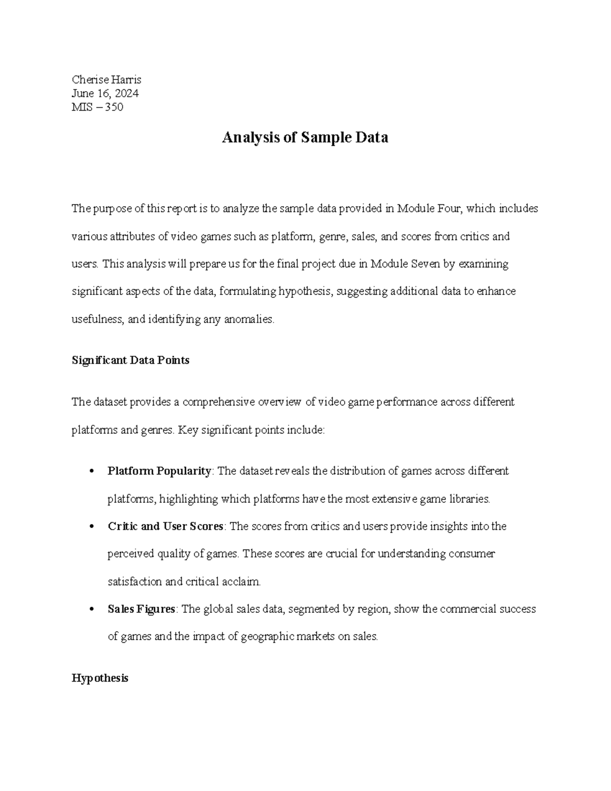 MIS-350 Final Project Analysis on Video Game Data Insights - Studocu