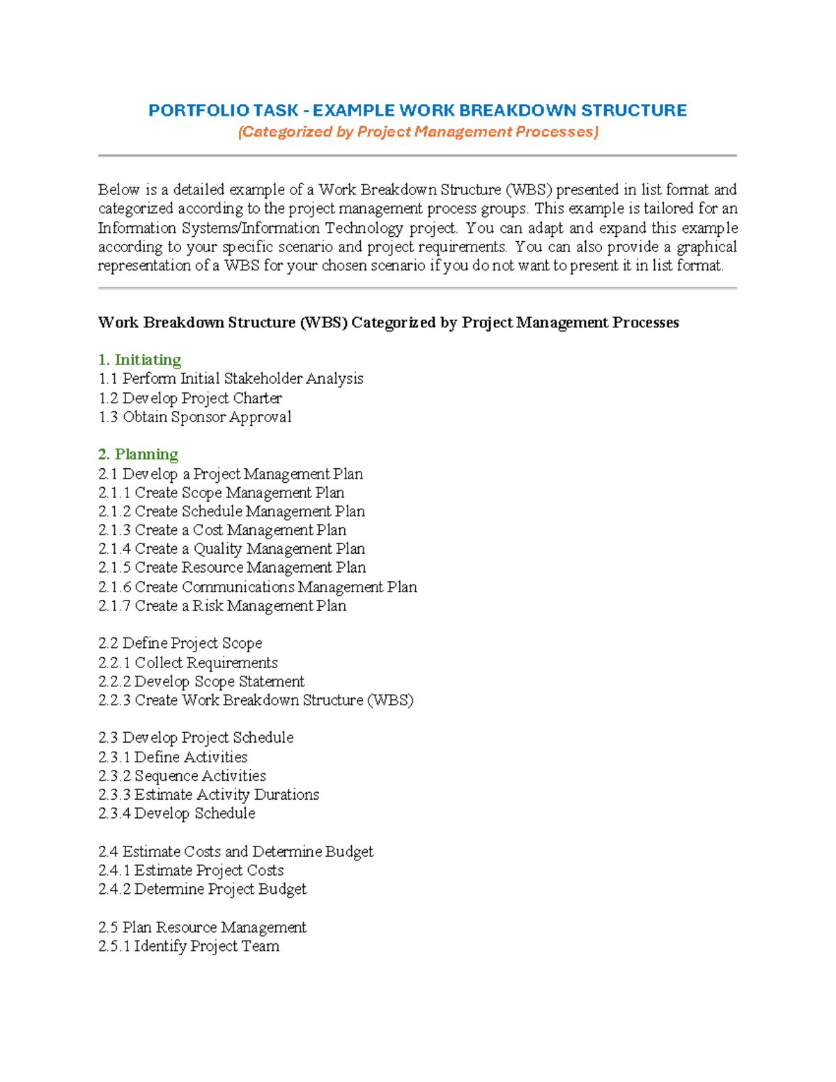 IFS312 Portfolio (2025) - Sample Work Breakdown Structure - PORTFOLIO ...
