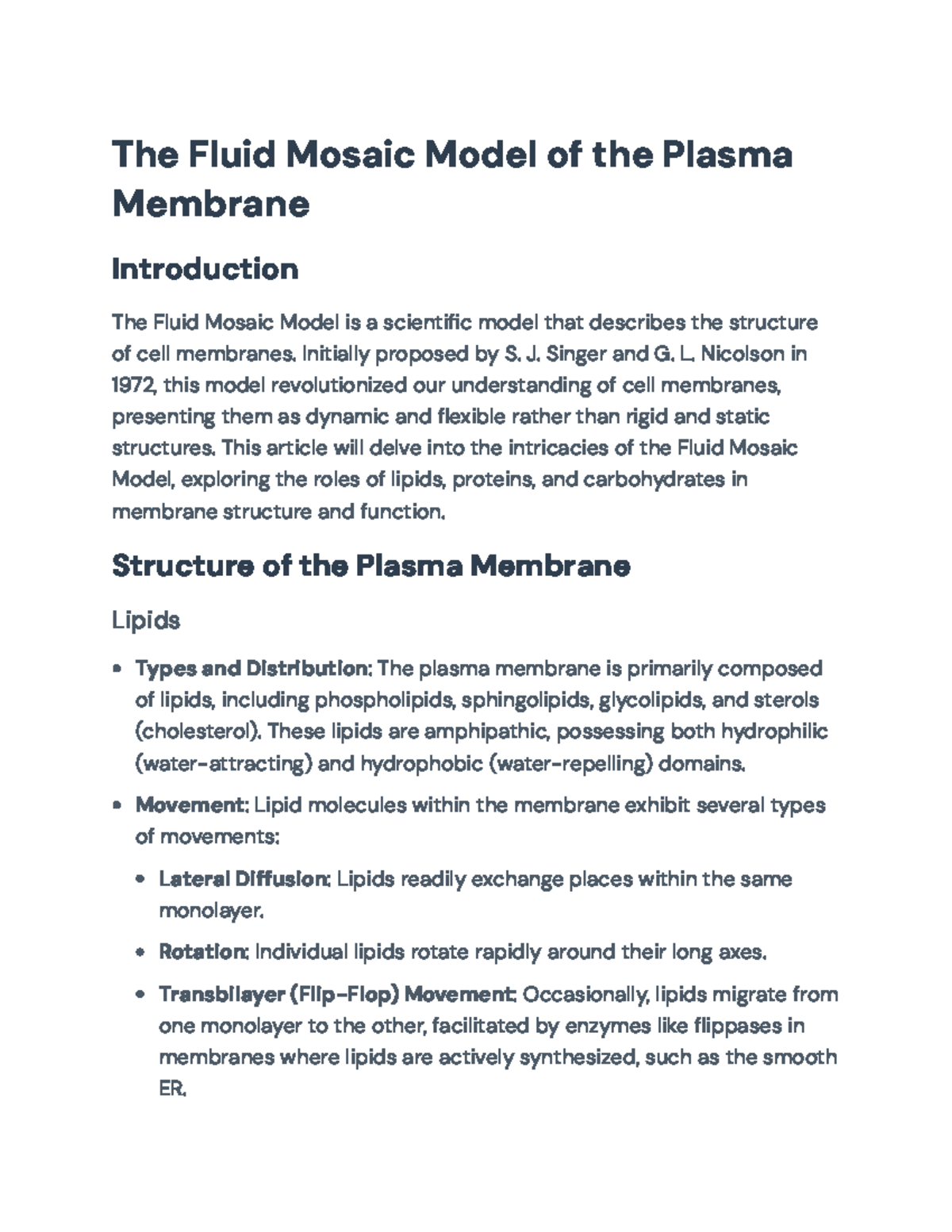 Fluid Mosaic Model: Structure and Function of the Plasma Membrane - The ...