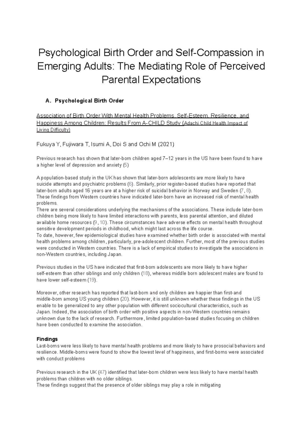 Psychological Birth Order and Self-Compassion in Emerging Adults ...