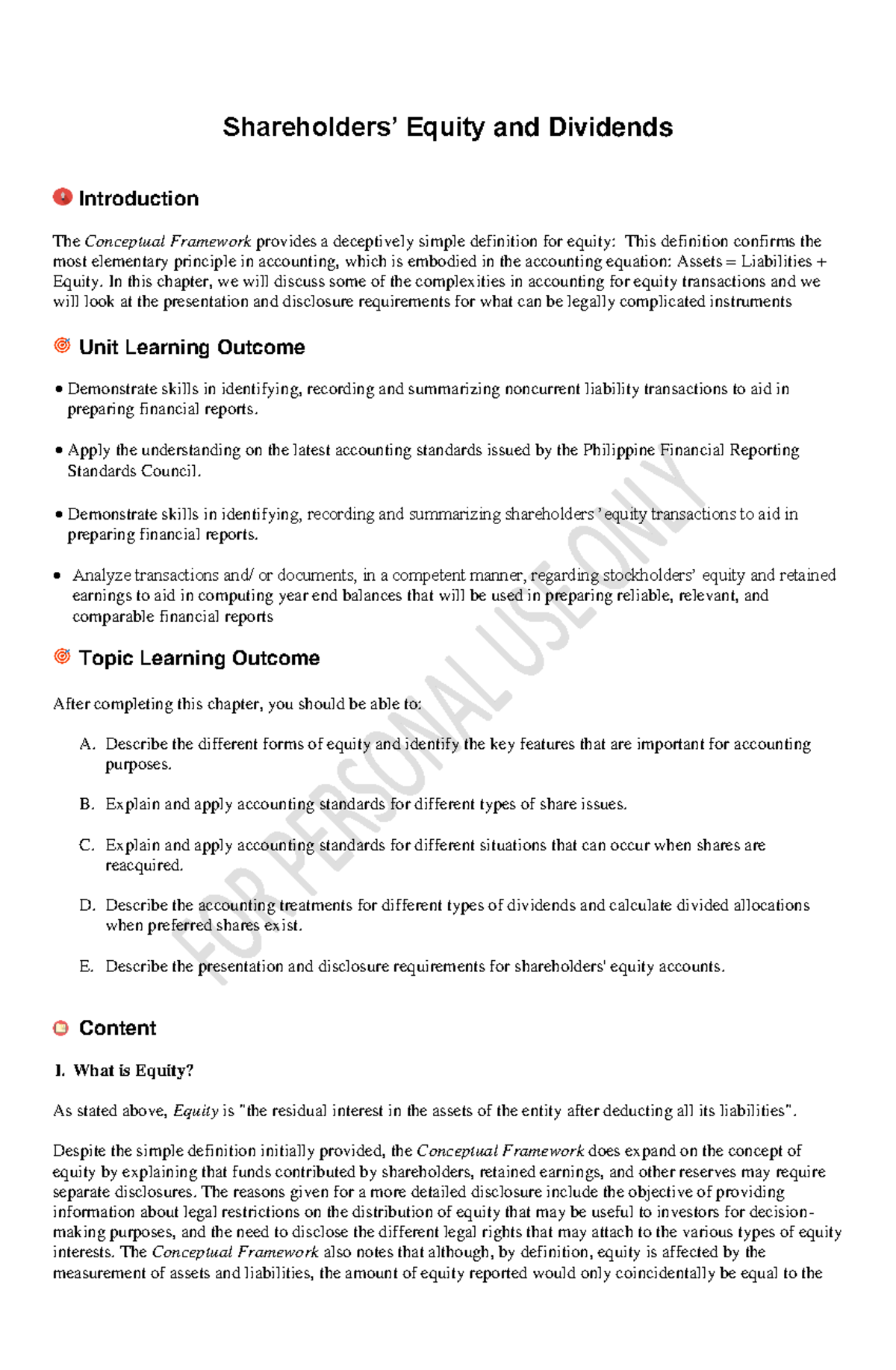 IA2-M6 - Lecture Notes on Shareholders' Equity and Dividends - Studocu