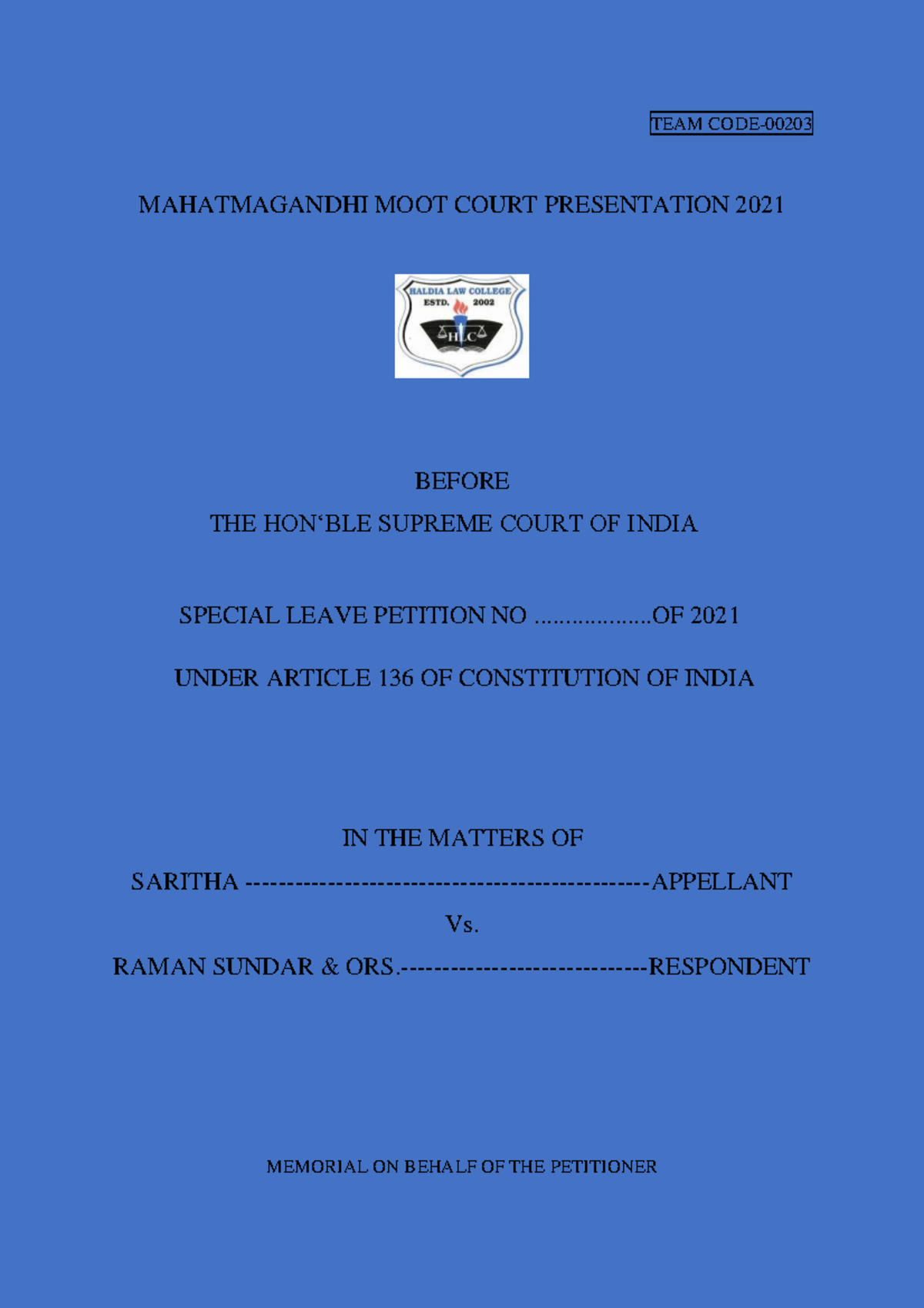 Moot Court Memorial for LL.B Final Year: Case Analysis & Arguments ...