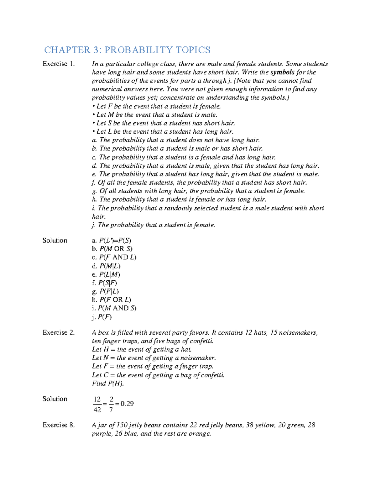 CHAPTER 3: PROBABILITY TOPICS - Exercise Notes (2500) - Studocu