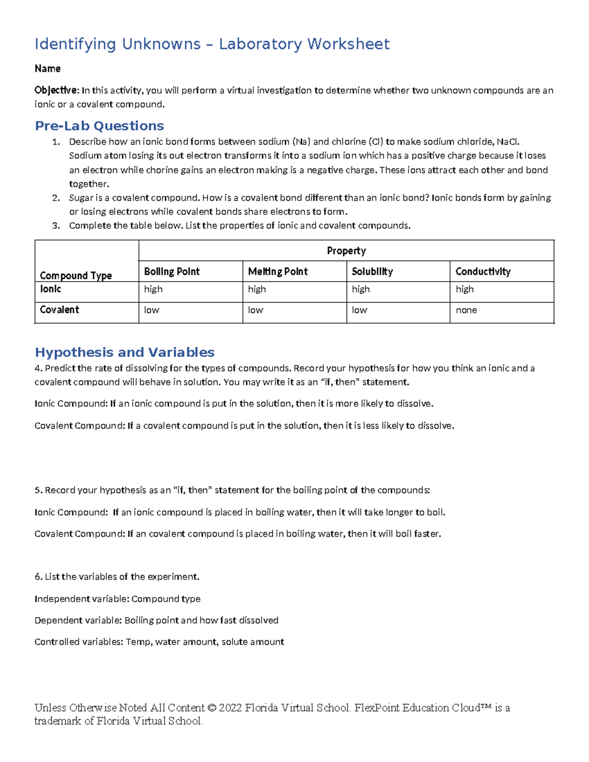 5.02 Lab Worksheet: Identifying Ionic vs Covalent Compounds - Studocu