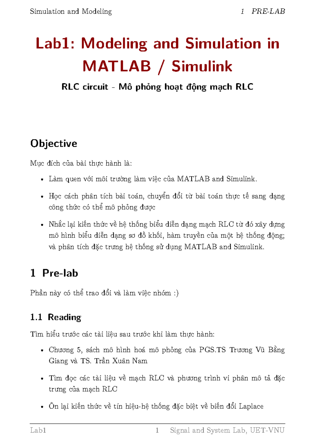 Lab 1: Simulation and Modeling of RLC Circuit in MATLAB/Simulink - Studocu