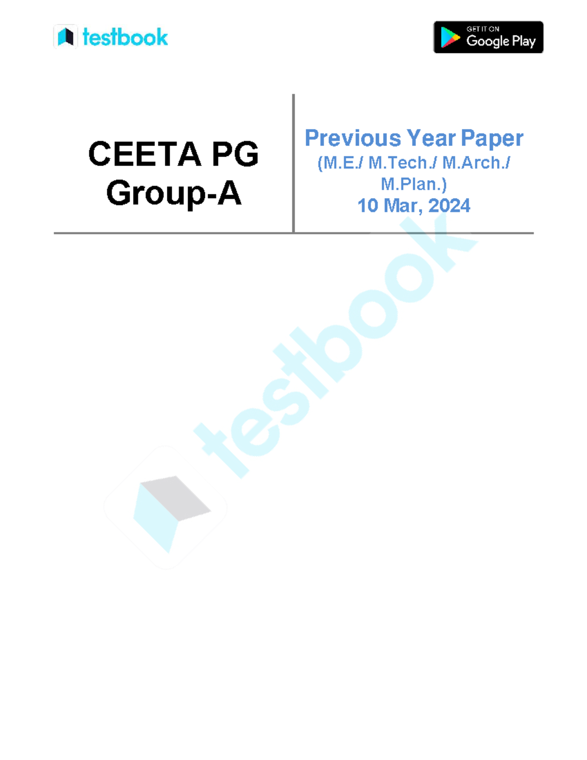 CEETA PG M.Plan. Official Exam Paper - Group A (10 Mar 2024) - Studocu