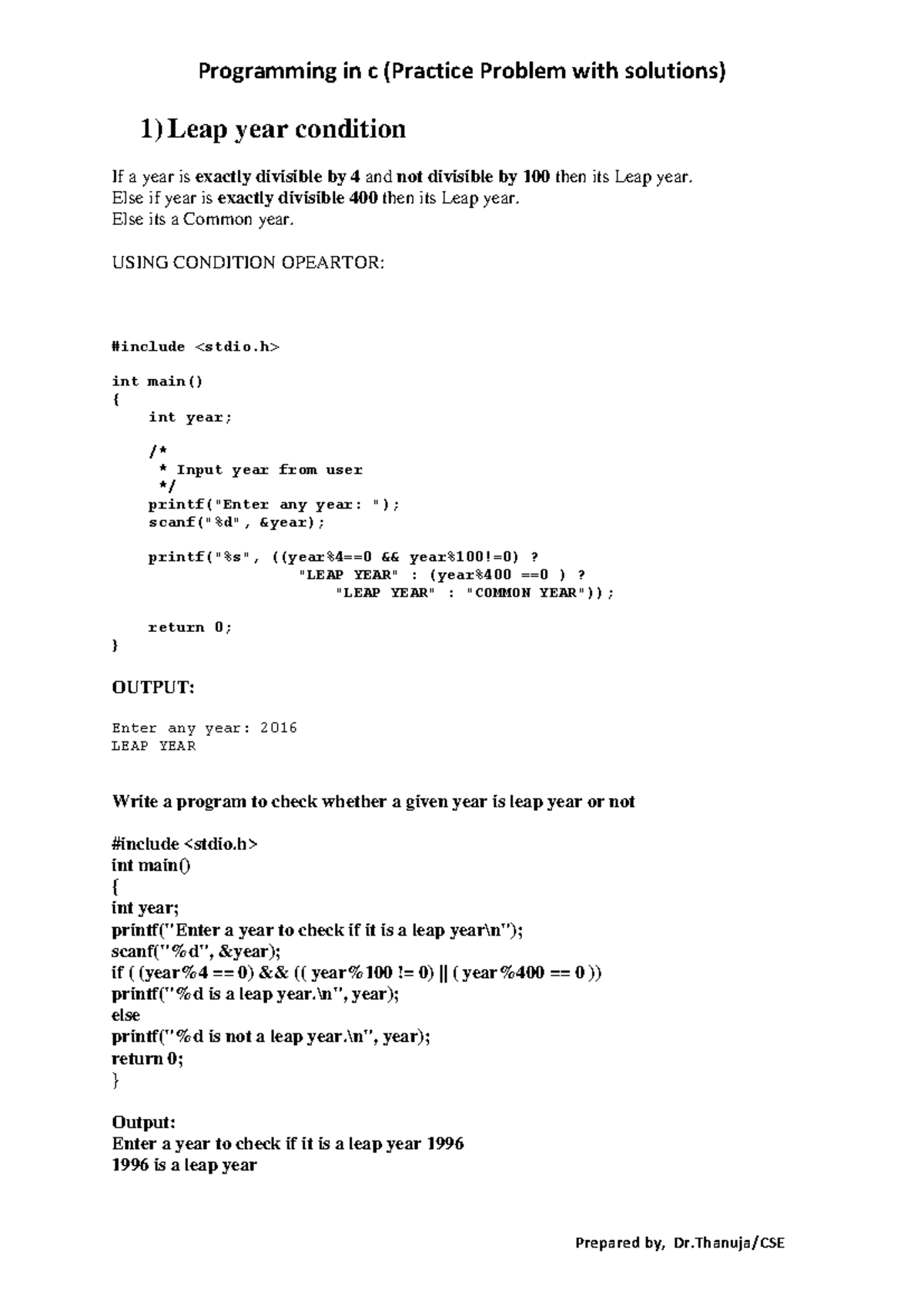 Programming in C (Practice Problems & Solutions) - Studocu