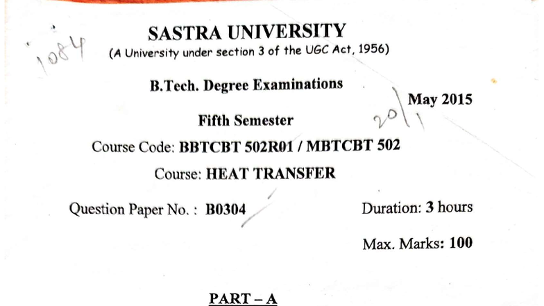 Heat Transfer Exam Questions - BBTCBT 502R01 - May 2015 - Studocu