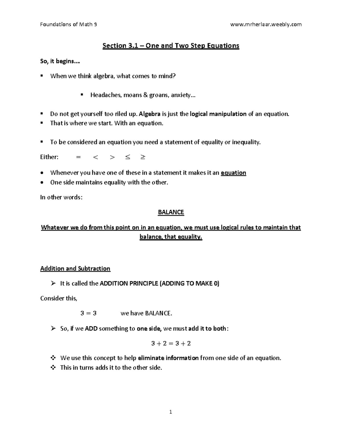 Foundations of Math 9: One and Two Step Equations Explained - Studocu