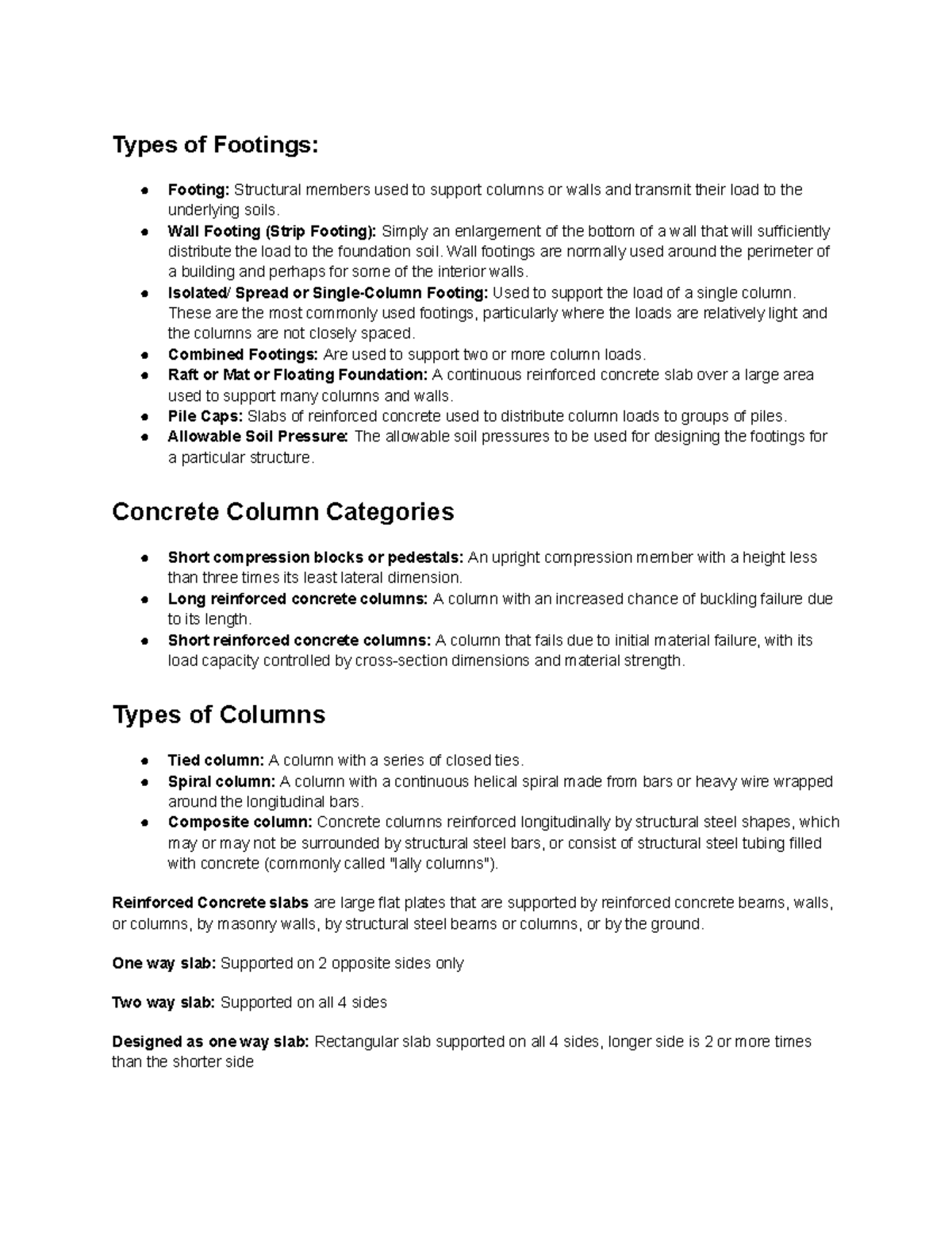 Types of Footings and Columns: Structural Foundations Guide - Studocu