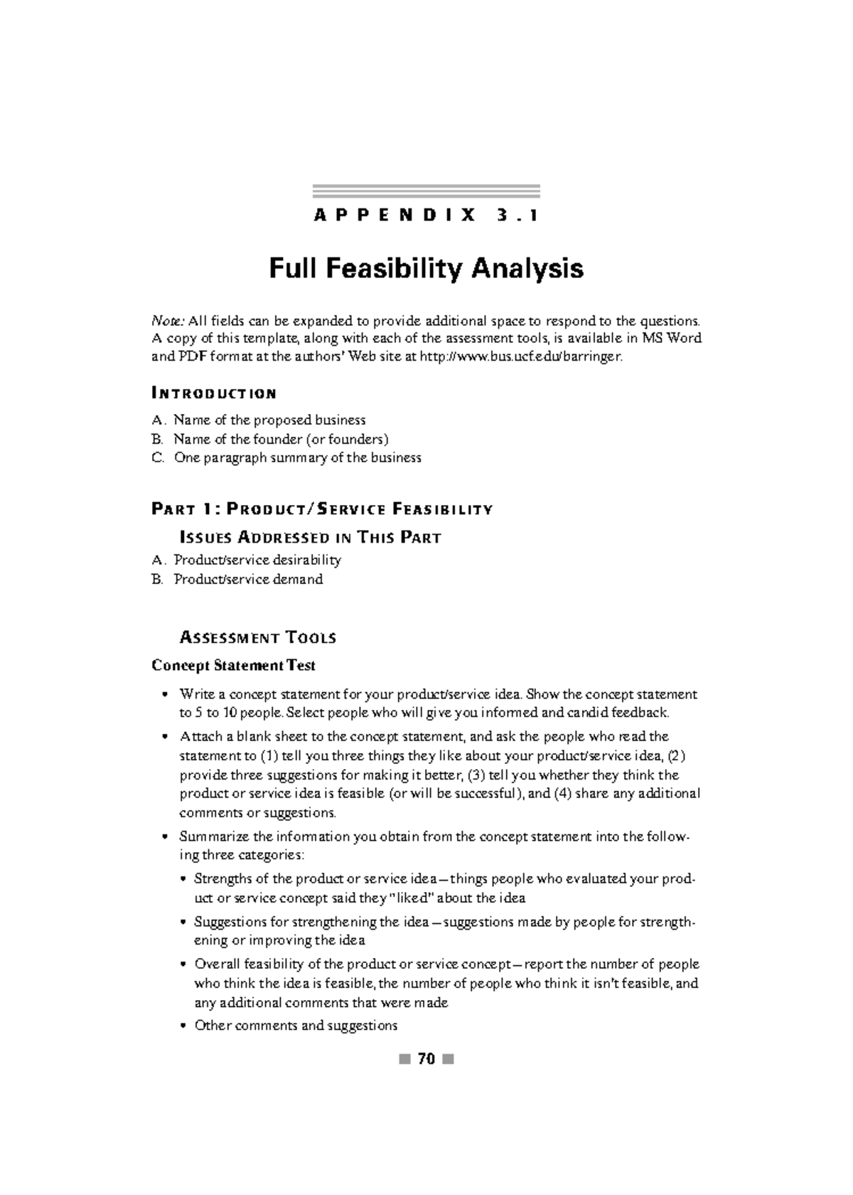 Appendix 3.1: Full Feasibility Analysis Form and Assessment Tools - Studocu