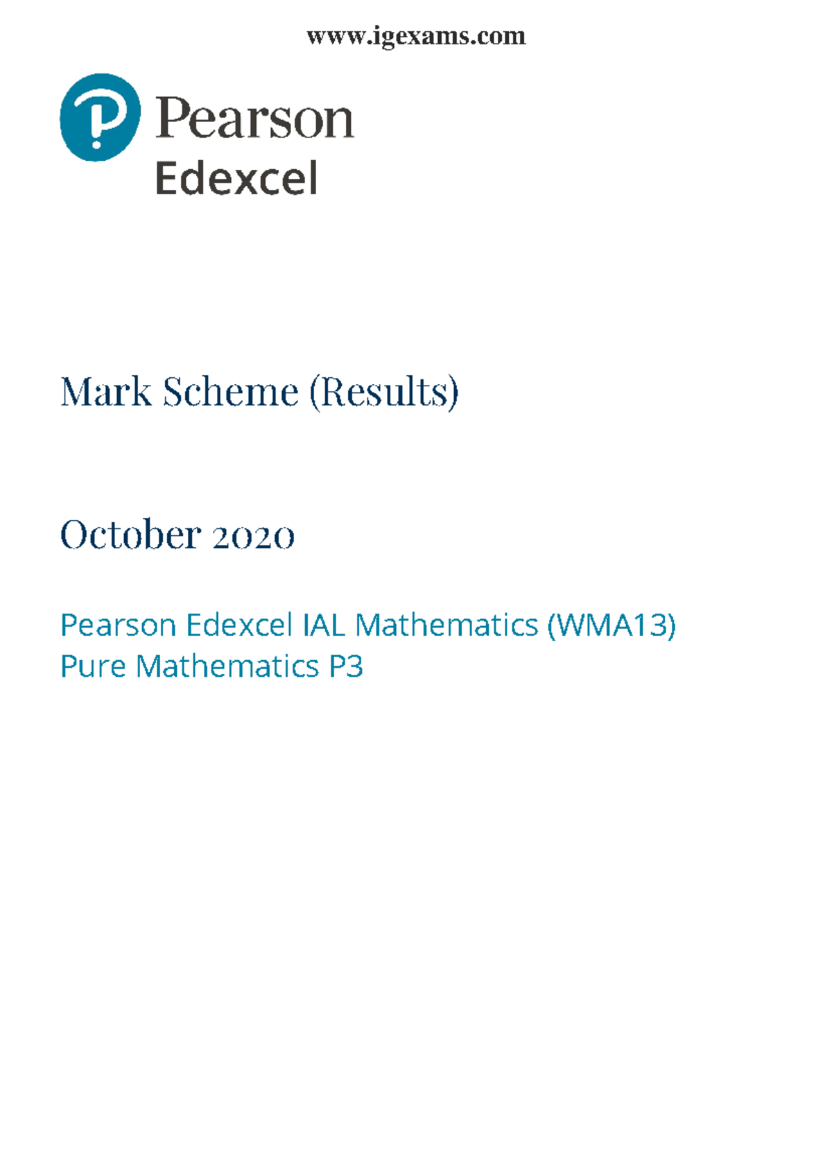 AS Math IAL (WMA13) October 2020 Paper 3 Mark Scheme - Studocu