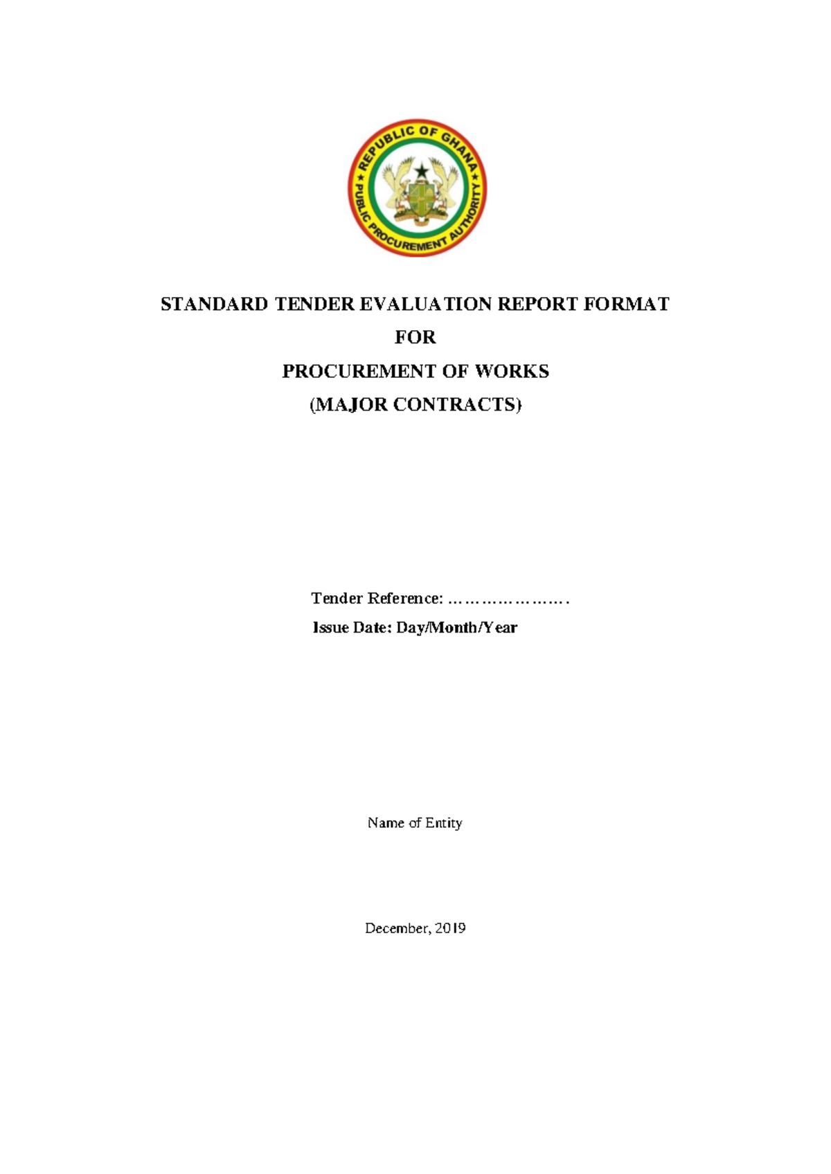 STANDARD TENDER EVALUATION REPORT FORMAT FOR MAJOR CONTRACTS - Studocu
