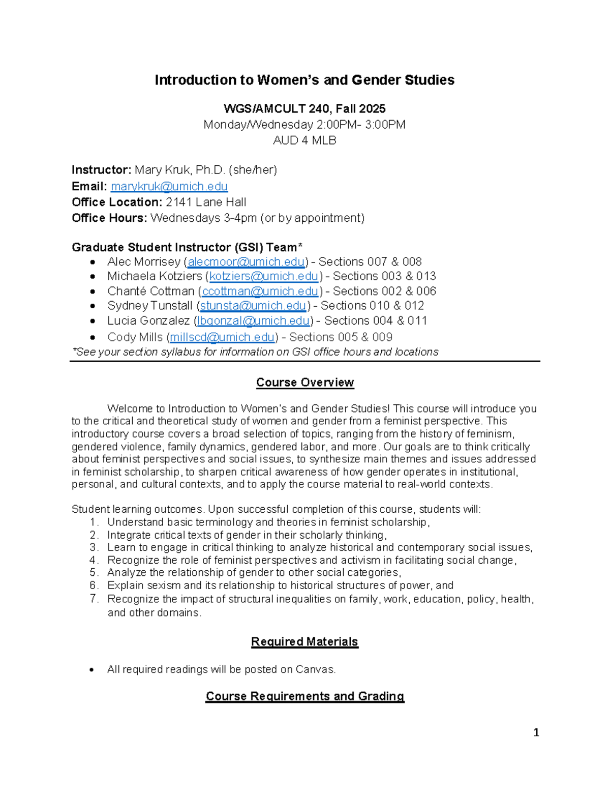 Introduction to Gender Studies 240 Syllabus - Fall 2025 - Studocu